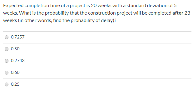 Solved Expected completion time of a project is 20 weeks | Chegg.com