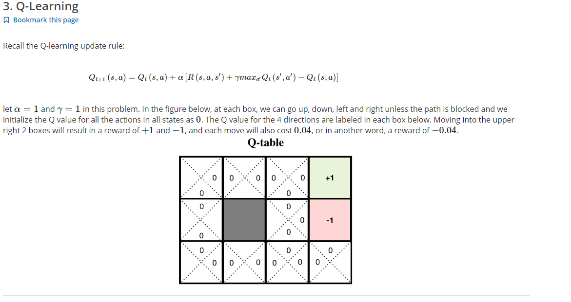 3. Q-Learning Bookmark this page Recall the | Chegg.com