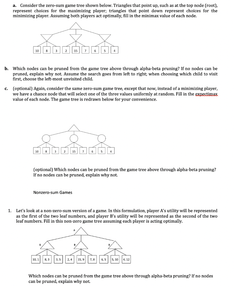 a. Consider the zero-sum game tree shown below. | Chegg.com