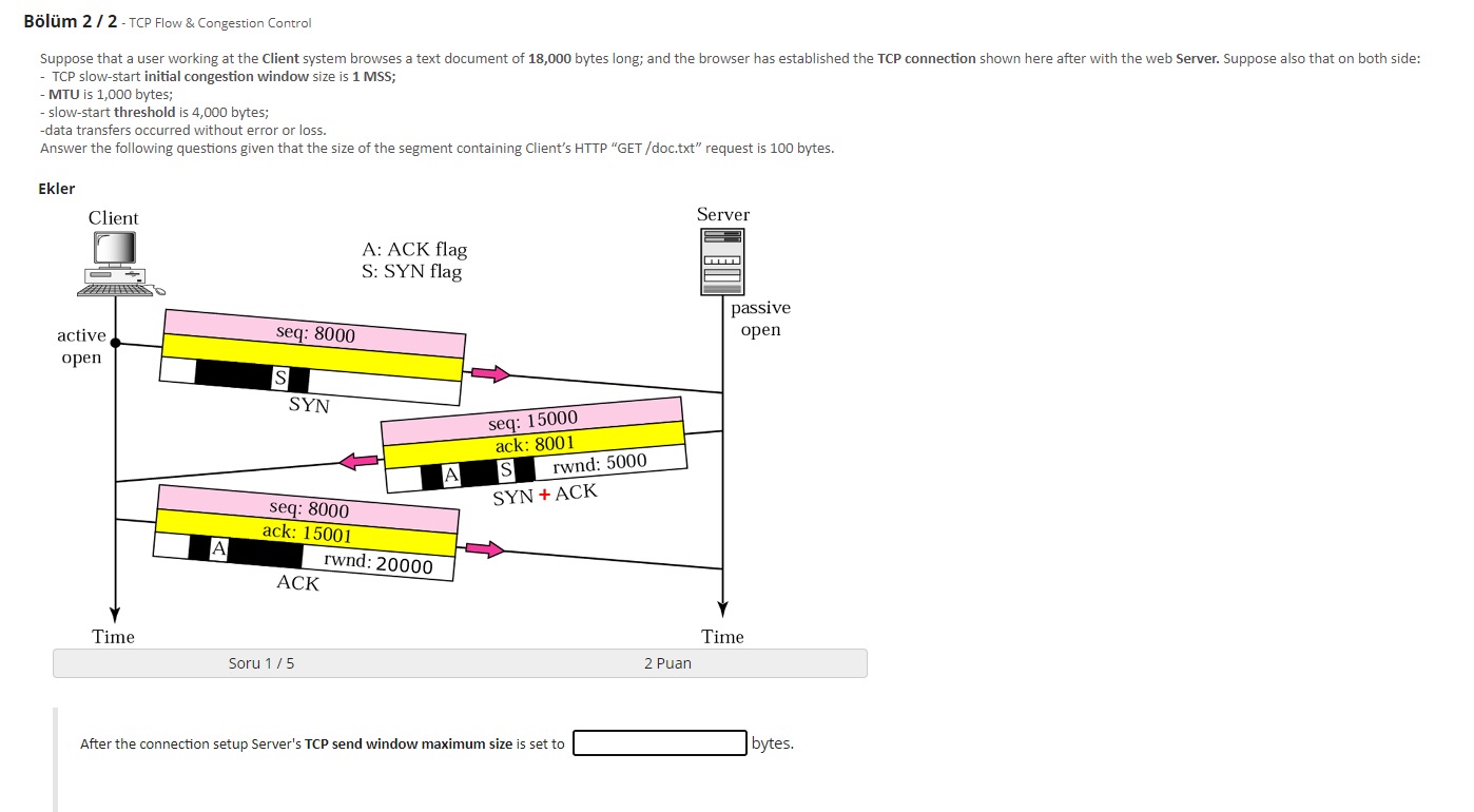 Solved Bölüm 2/2 - TCP Flow & Congestion Control Suppose | Chegg.com