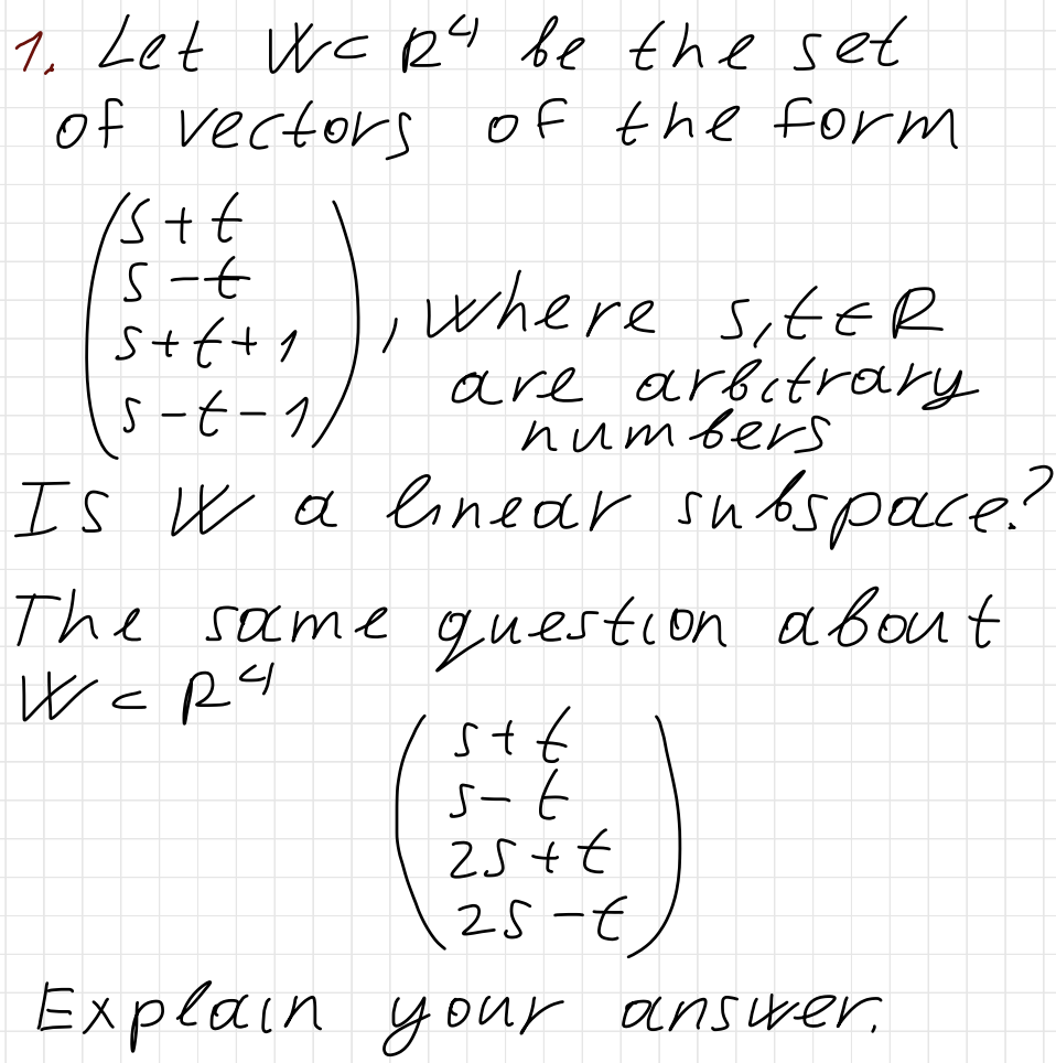Solved 1. Let W⊂R4 be the set of vectors of the form | Chegg.com