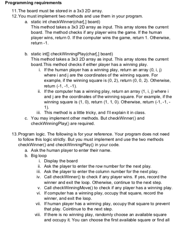 Solved C# Tic-Tac-Toe game, player vs computer with no gui, | Chegg.com