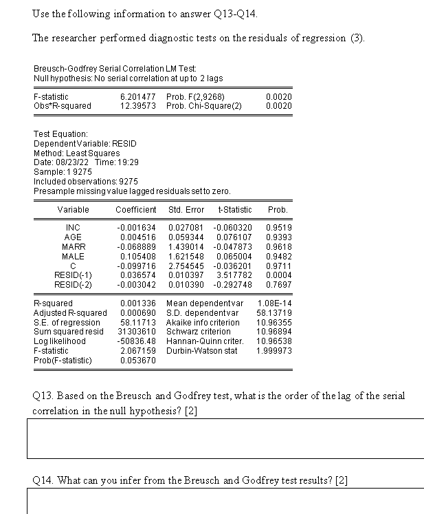 Solved Use the following information to answer Q13-Q14. The | Chegg.com