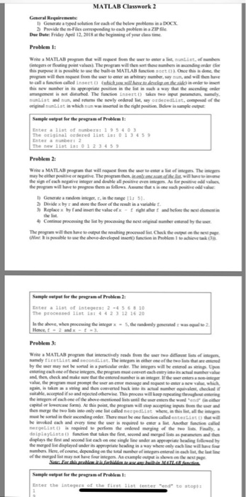 Solved MATLAB Classwork 2 Cenaate a typed solution for each | Chegg.com
