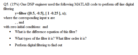 Solved Q5. (15%) One DSP engineer used the following MATLAB | Chegg.com