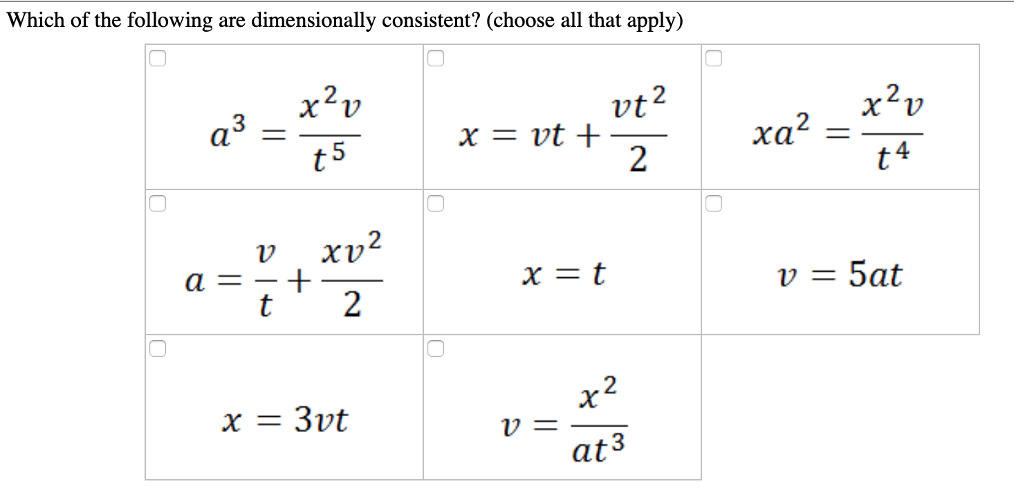 Solved Consider the following quantities: distance x, | Chegg.com