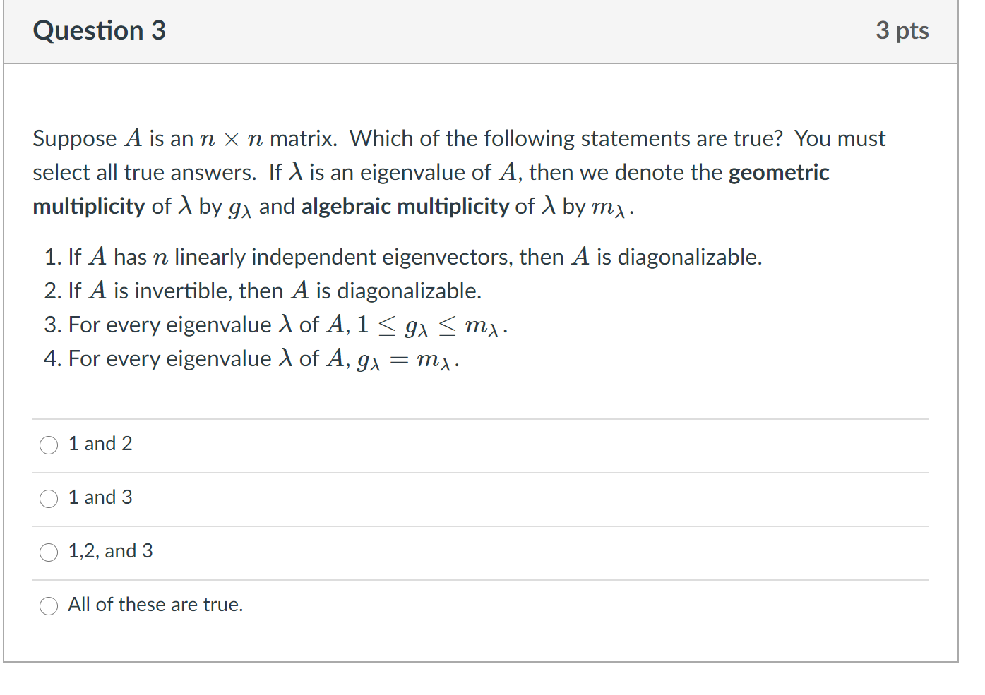 Solved Question 2 3 pts 2 1 0 Suppose A = 0 2 0 0 0 1 The | Chegg.com Solved Question 2 3 pts 2 1 0 Suppose A = 0 2 0 0 0 1 The | Chegg.com