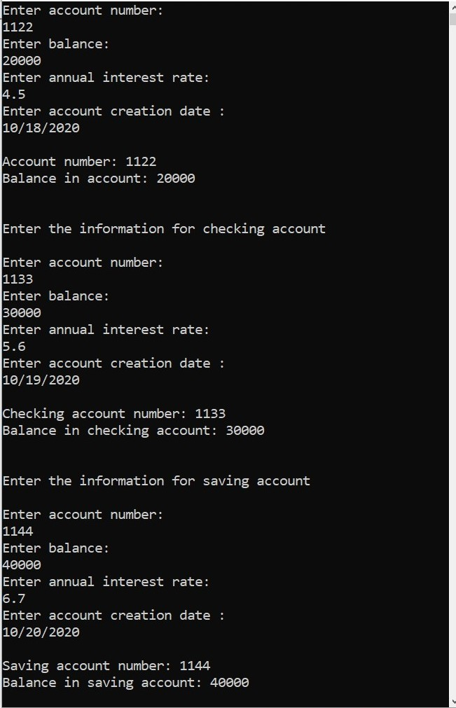 Solved Enter account number: 1122 Enter balance: 20000 Enter | Chegg.com
