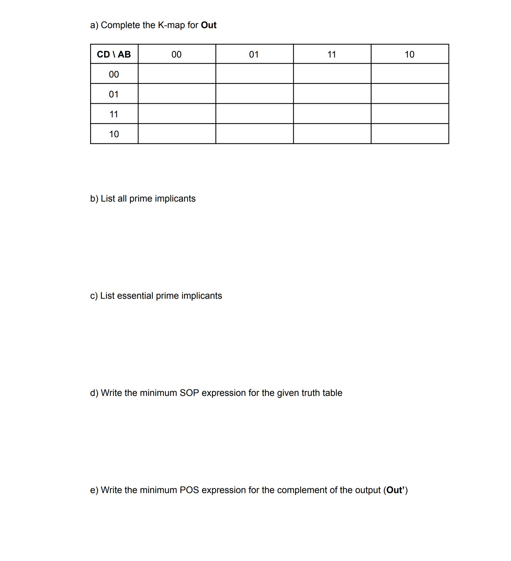 Solved Q1. ﻿Given the truth table below, complete the | Chegg.com