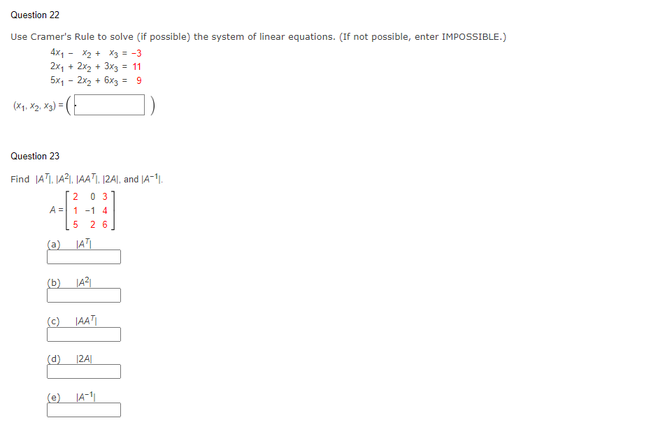 Solved Question 22Use Cramer's Rule to solve (if possible) | Chegg.com