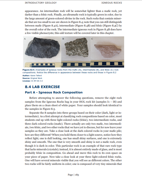 Solved: INTRODUCTORY GEOLOGY IGNEOUS ROCKS 8.8 STUDENT RES... | Chegg.com