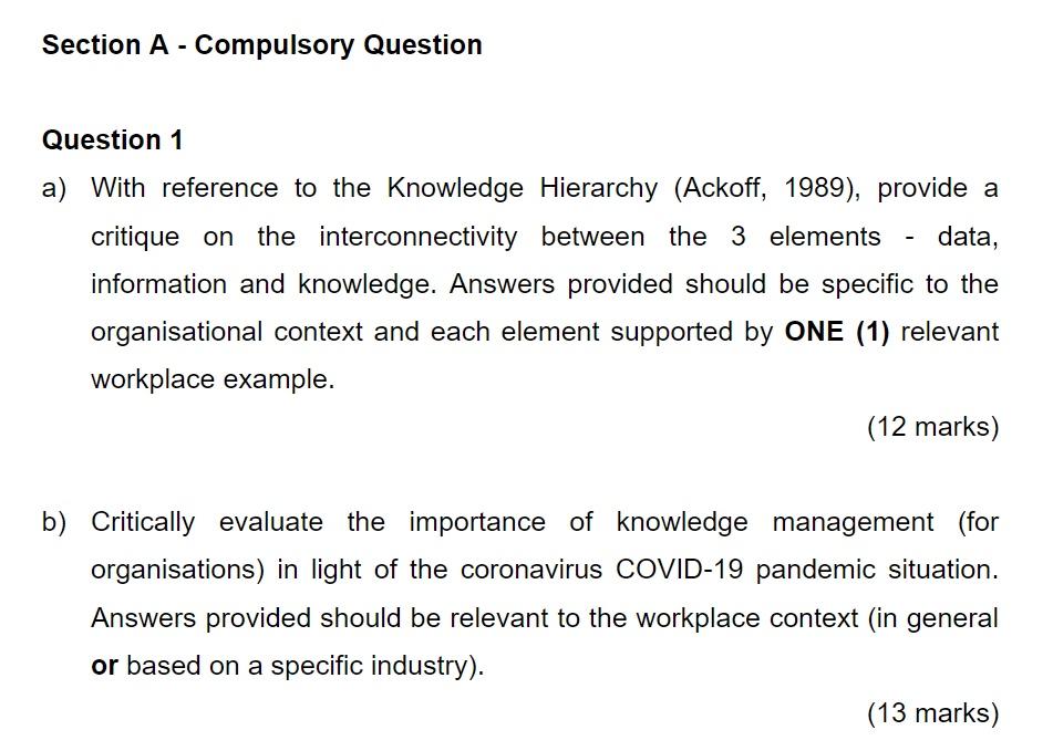 Solved Section A - Compulsory Question Question 1 data, a) | Chegg.com