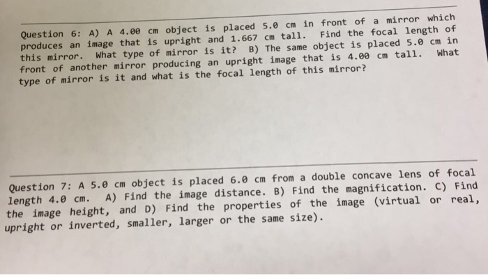 Solved A 4.00 cm object is placed 5.0 cm in front of a | Chegg.com