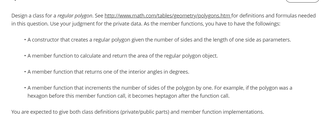 Design a class for a regular polygon. See | Chegg.com