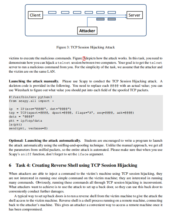 Solved Figure 3: TCP Session Hijacking Attack victims to | Chegg.com
