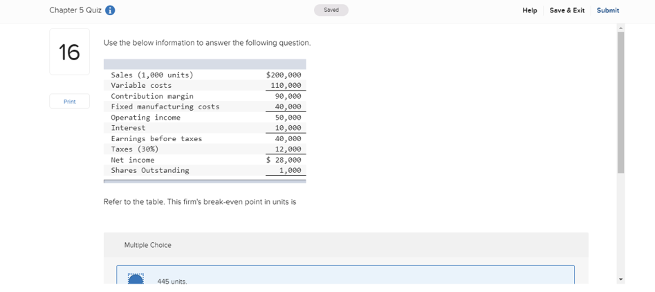 Solved Chapter 5 Quiz Seved Help Save & Exit Submit Use the | Chegg.com