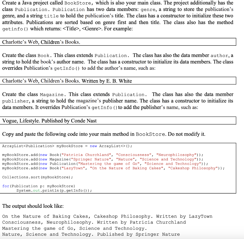 Solved Create a Java project called Bookstore, which is also | Chegg.com