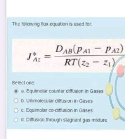 Solved The following flux equation is used for DAB PA - PA2) | Chegg.com