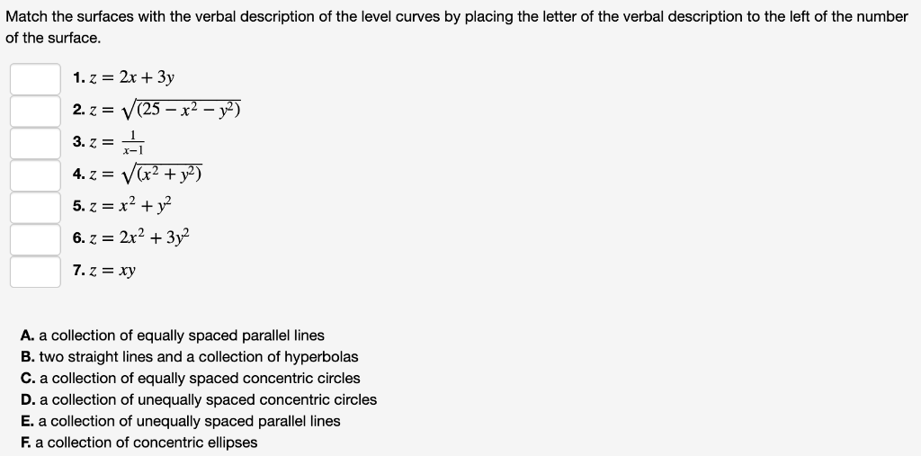 Solved Match the surfaces with the verbal description of the | Chegg.com