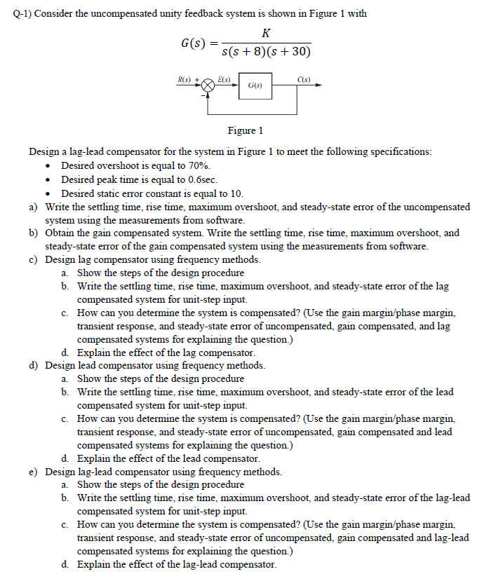 Solved Q-1) Consider the uncompensated unity feedback system | Chegg.com
