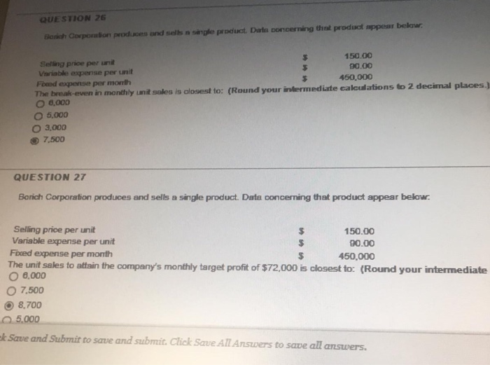Solved QUESTION 26 Borich Corporabon produces and sellsn | Chegg.com