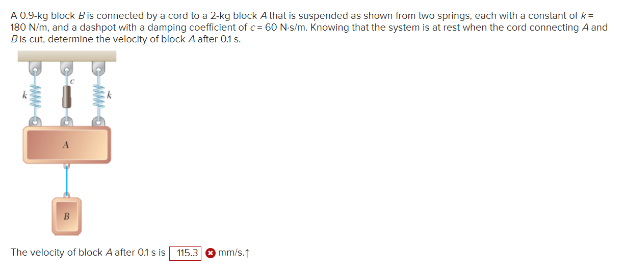 Solved A 0.9 kg block B is connected by a cord to a 2-kg | Chegg.com
