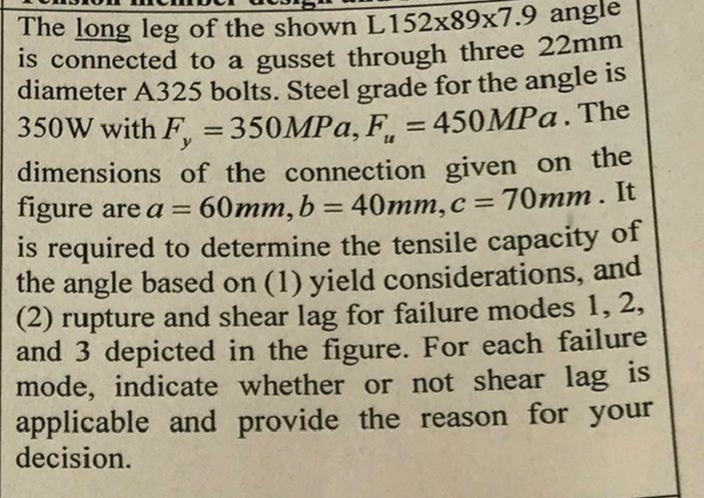 The long leg of the shown L152x89x7.9 angle is | Chegg.com