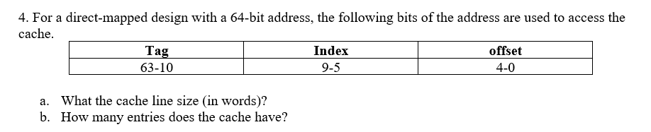 Solved 4. For a direct-mapped design with a 64-bit address, | Chegg.com