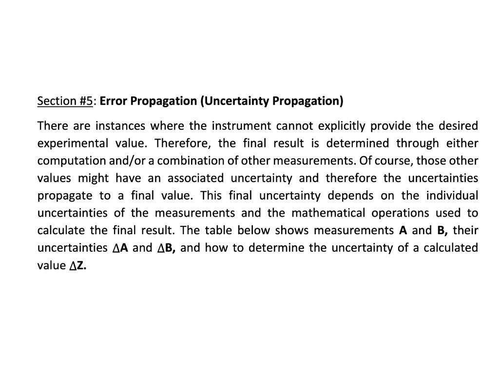 Solved Section #5: Error Propagation (Uncertainty | Chegg.com