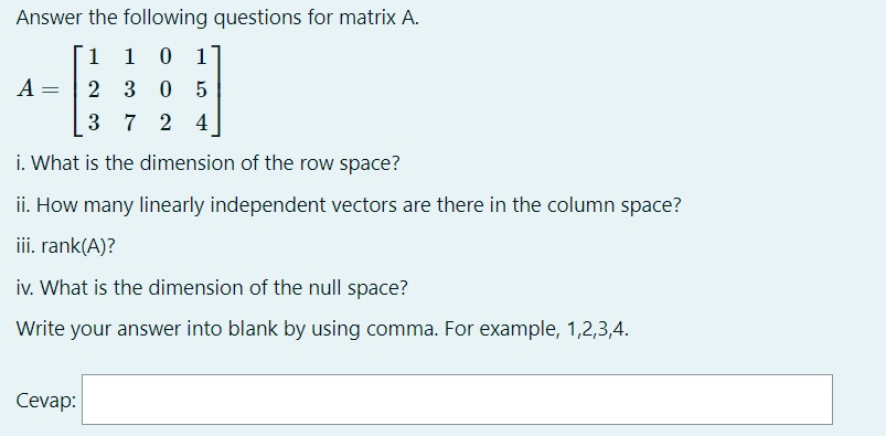 Solved Answer the following questions for matrix A. | Chegg.com