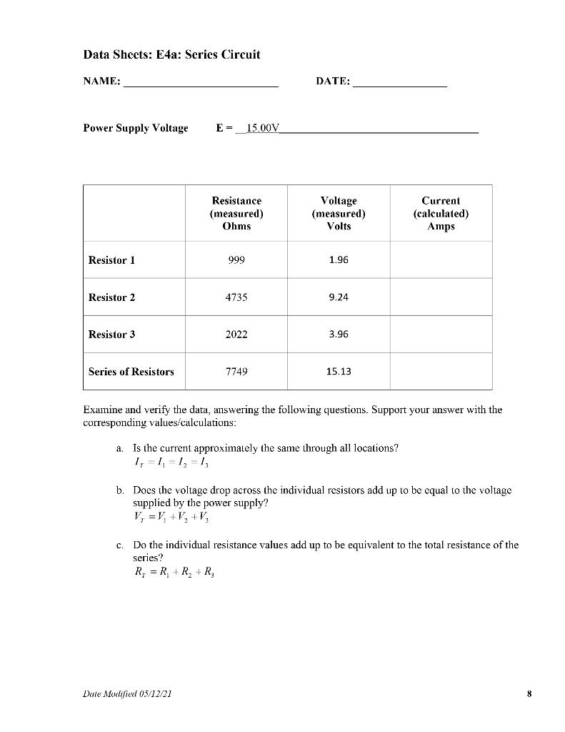 Solved E4a: Simple D.C. Circuits Introduction: An oft | Chegg.com