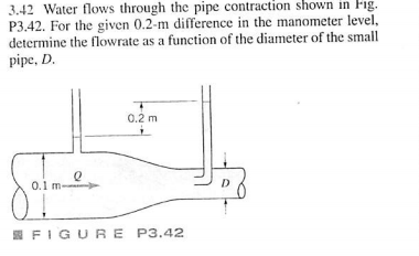 Solved 3.42 Water flows through the pipe contraction shown | Chegg.com
