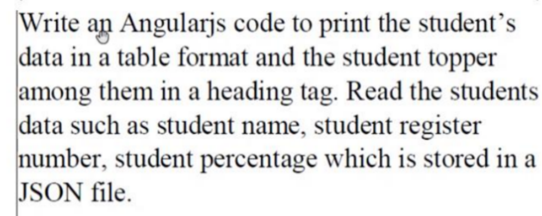 Solved Write an Angularjs code to print the student's data | Chegg.com