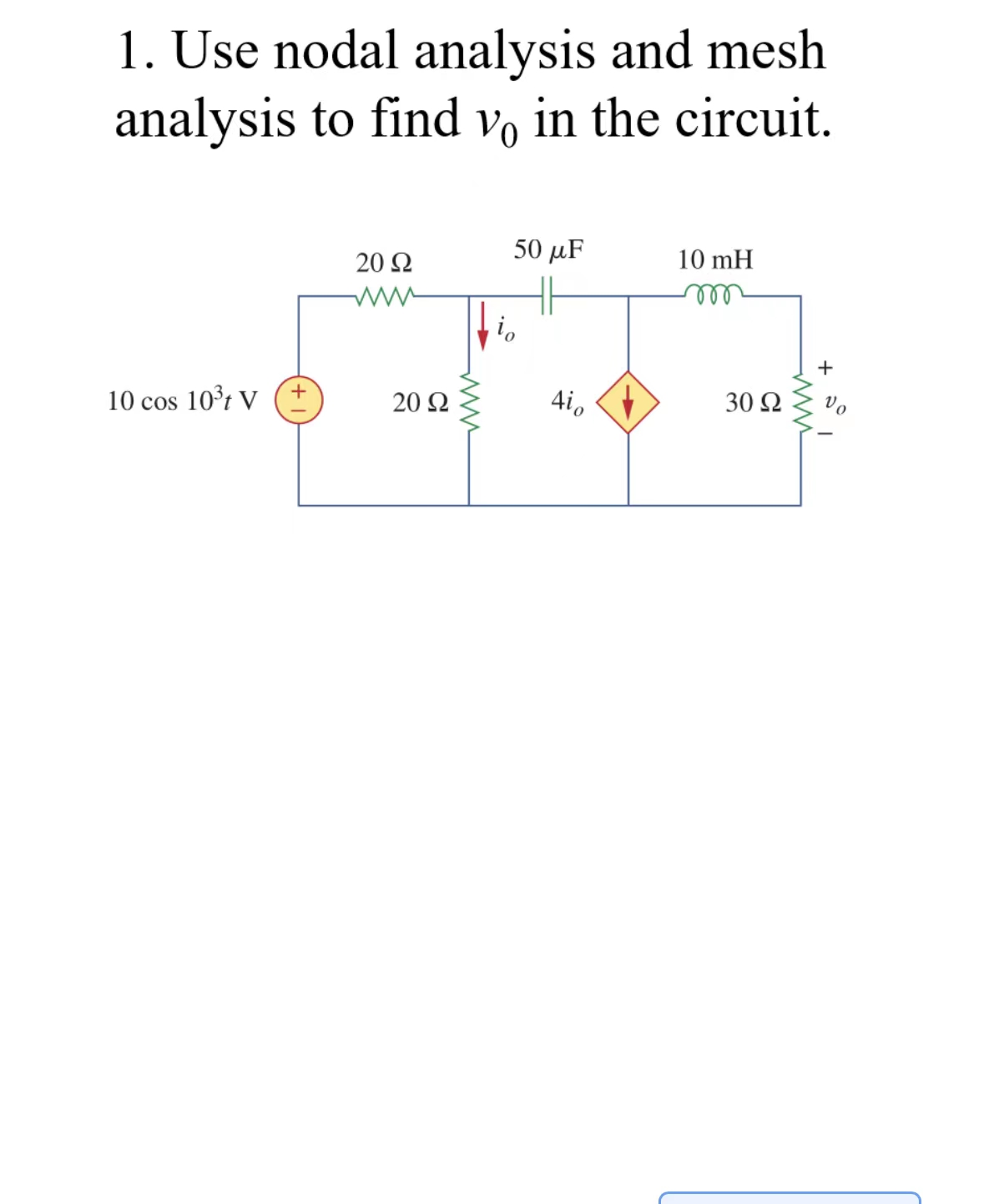 Solved 1. Use nodal analysis and mesh analysis to find v0 in | Chegg.com