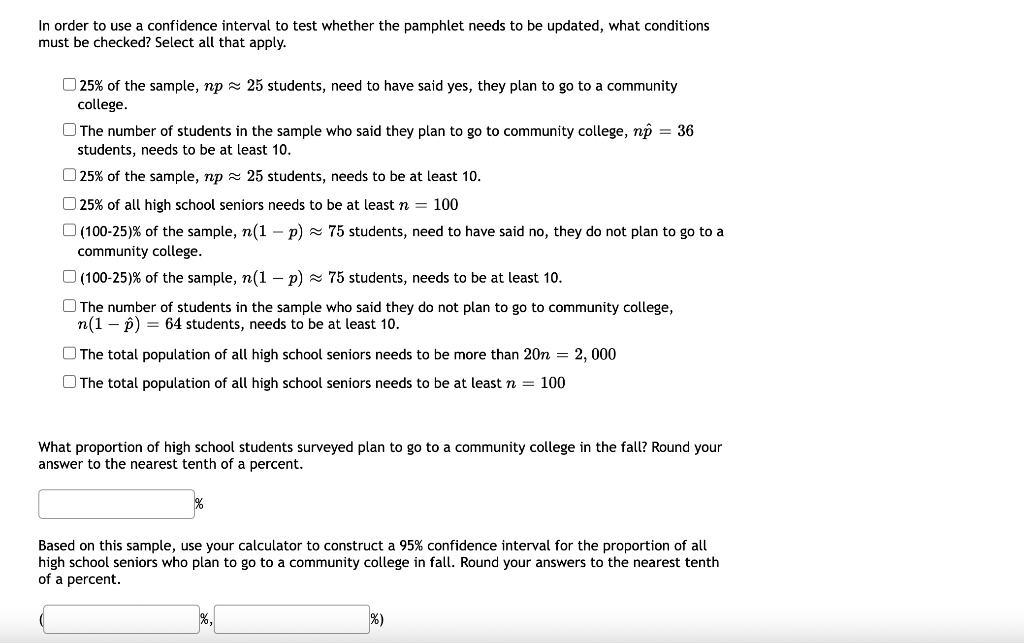 Solved A high school guidance counsulor has a pamphlet that | Chegg.com