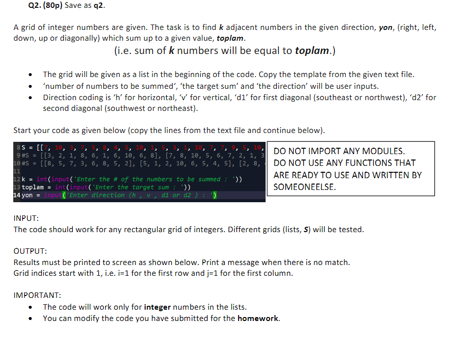 Solved A grid of integer numbers are given. The task is to | Chegg.com