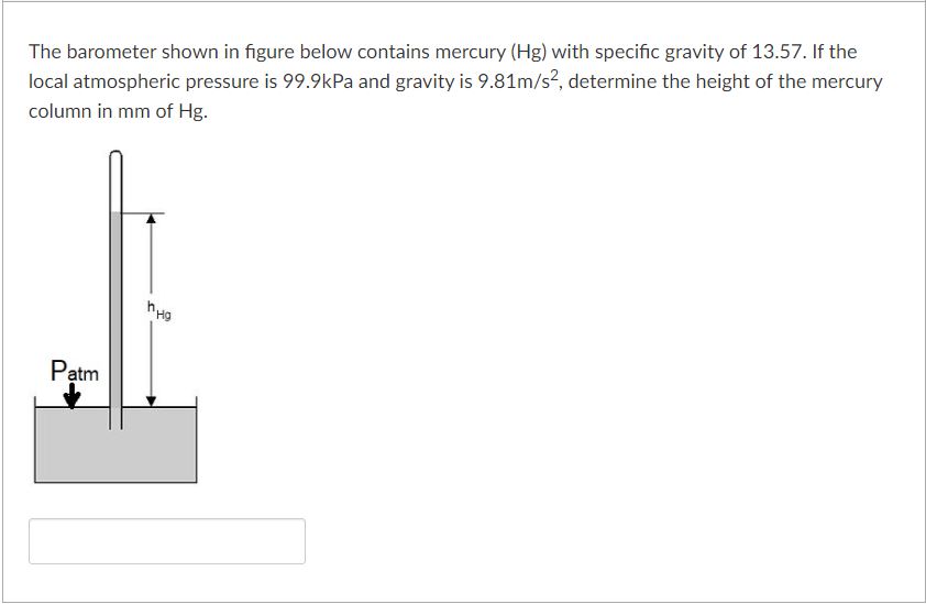Solved The barometer shown in figure below contains mercury | Chegg.com