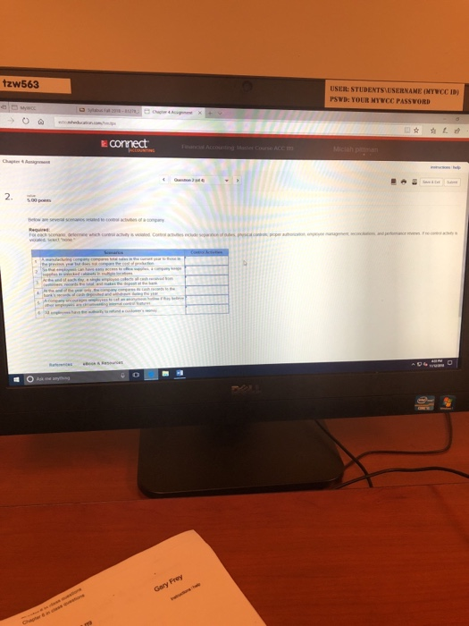 tzw563 USER: S PSWD: YOUR MYWCC PASSWORD MYVCC ID E | Chegg.com