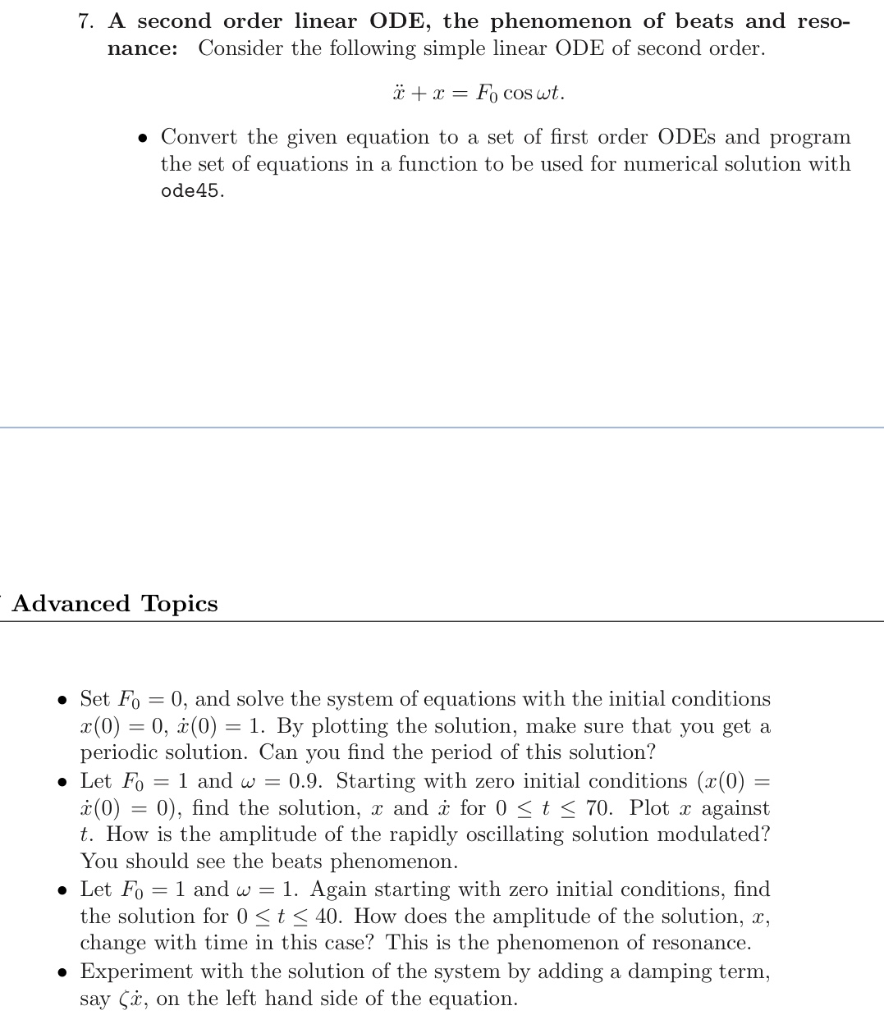 7. A second order linear ODE, the phenomenon of beats | Chegg.com
