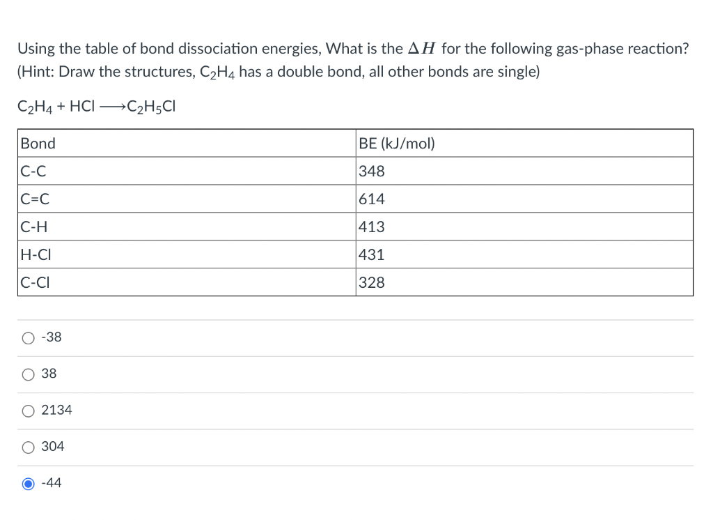Solved Using the table of bond dissociation energies, What | Chegg.com