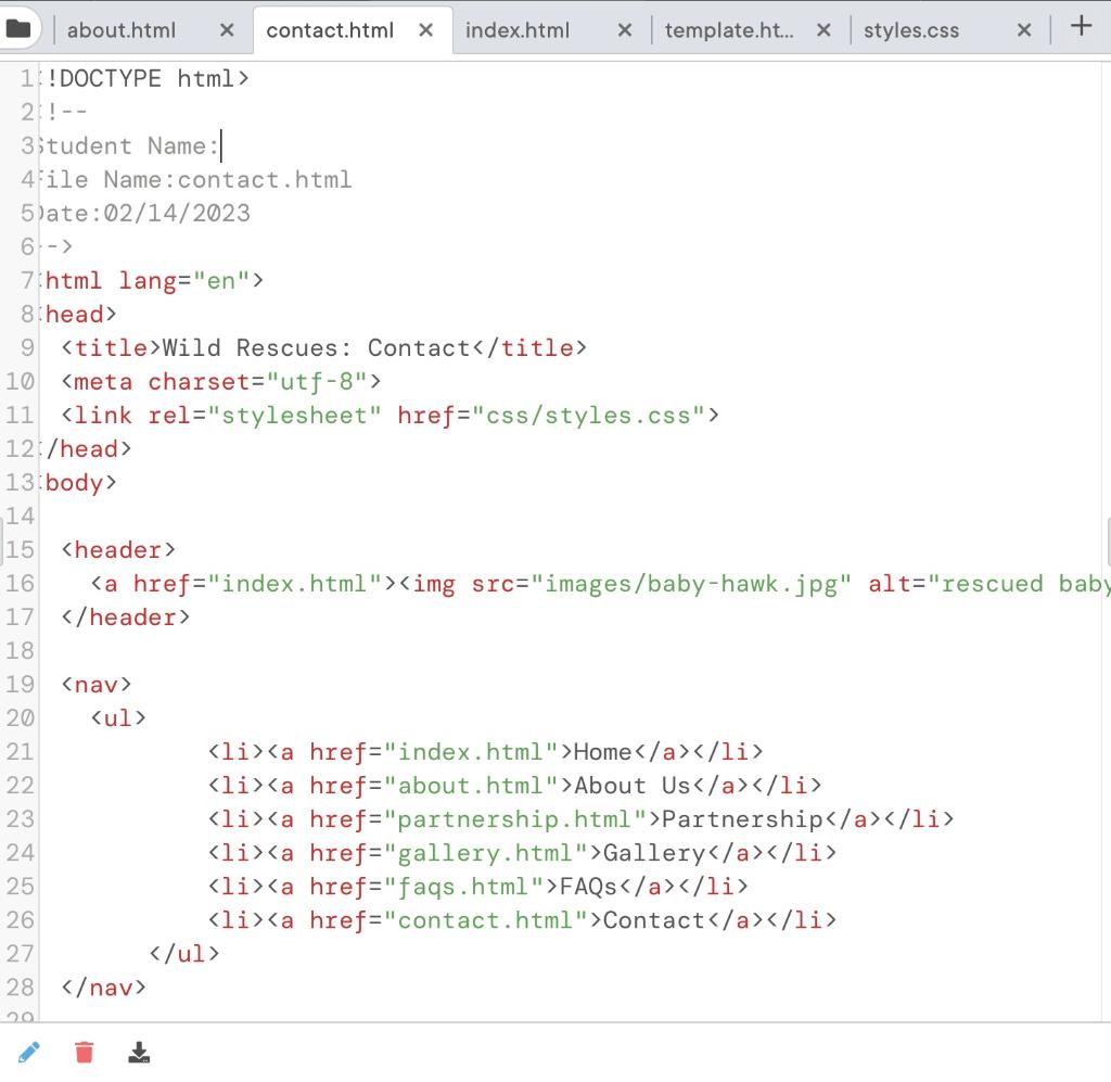 Solved Open the index.html, about.html, contact.html, and | Chegg.com