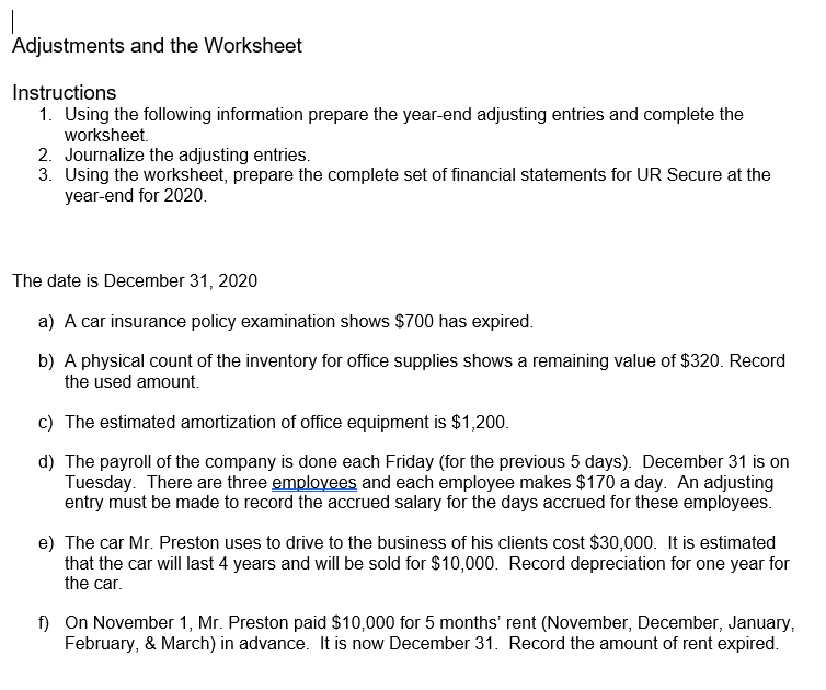 Solved 1 Adjustments and the Worksheet Instructions 1. Using | Chegg.com