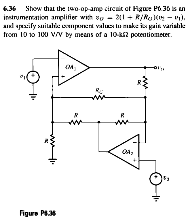 Solved 6.36 Show that the two-op-amp circuit of Figure P6.36 | Chegg.com