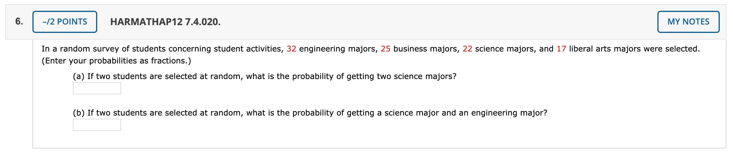 Solved -/2 POINTS HARMATHAP12 7.4.020. MY NOTES In a random | Chegg.com