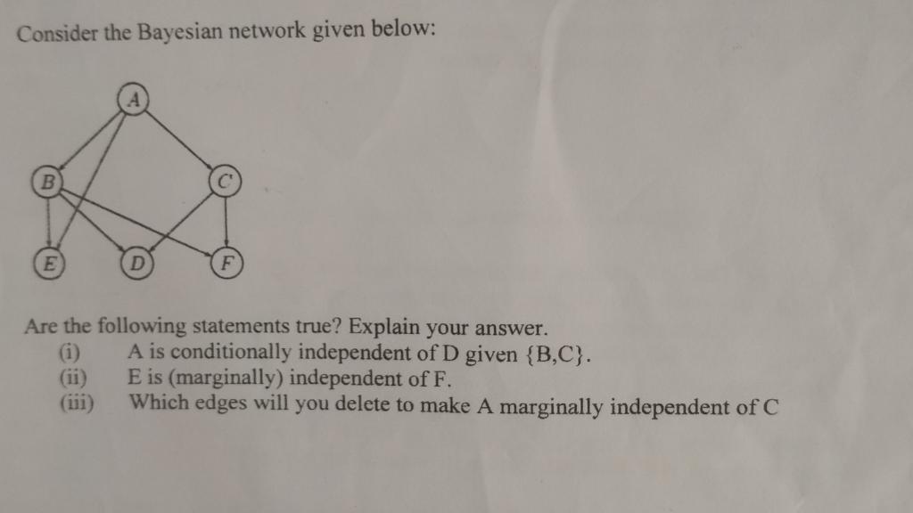 Solved Consider the Bayesian network given below: Are the | Chegg.com