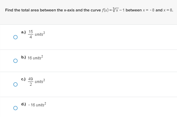 Solved Find the total area between the x-axis and the curve | Chegg.com
