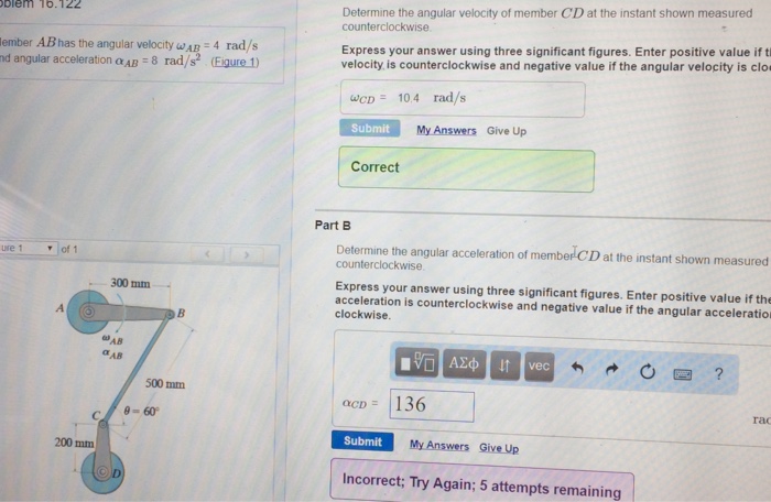 Solved Determine the angular velocity of member CD at the | Chegg.com