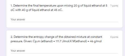 Solved 1. Determine the final temperature upon mixing 20 g | Chegg.com