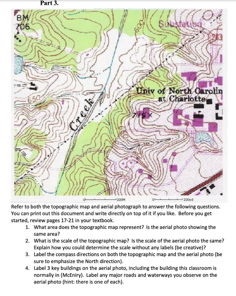Part 3. Refer to both the topographic map and aerial | Chegg.com