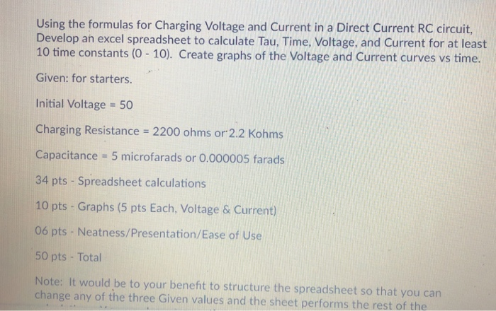 Solved Using the formulas for Charging Voltage and Current | Chegg.com